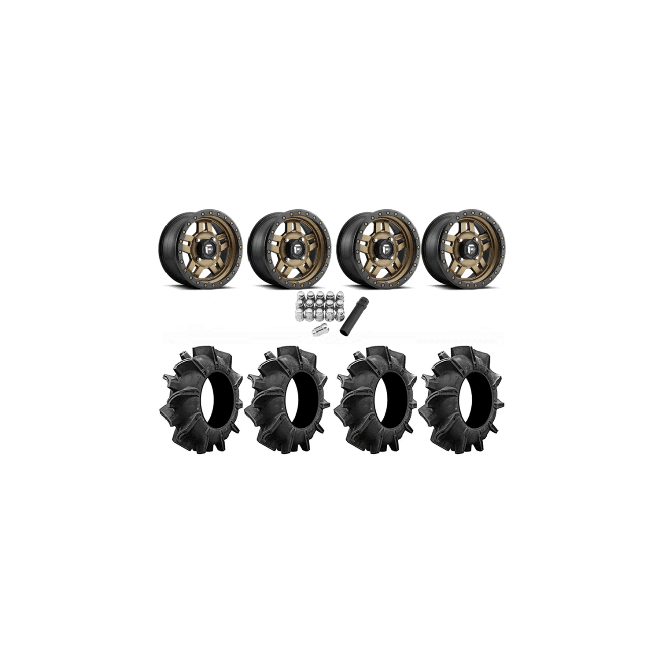 Assassinator Mud Tires 32x8-14 on Fuel Anza D583 Bronze Wheels