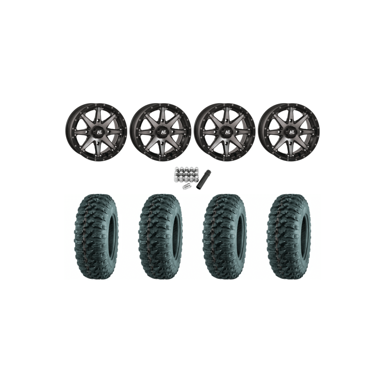 Quadboss QBT446 29x-9-14 & 29x11-14 Tires on HL10 Smoked Wheels
