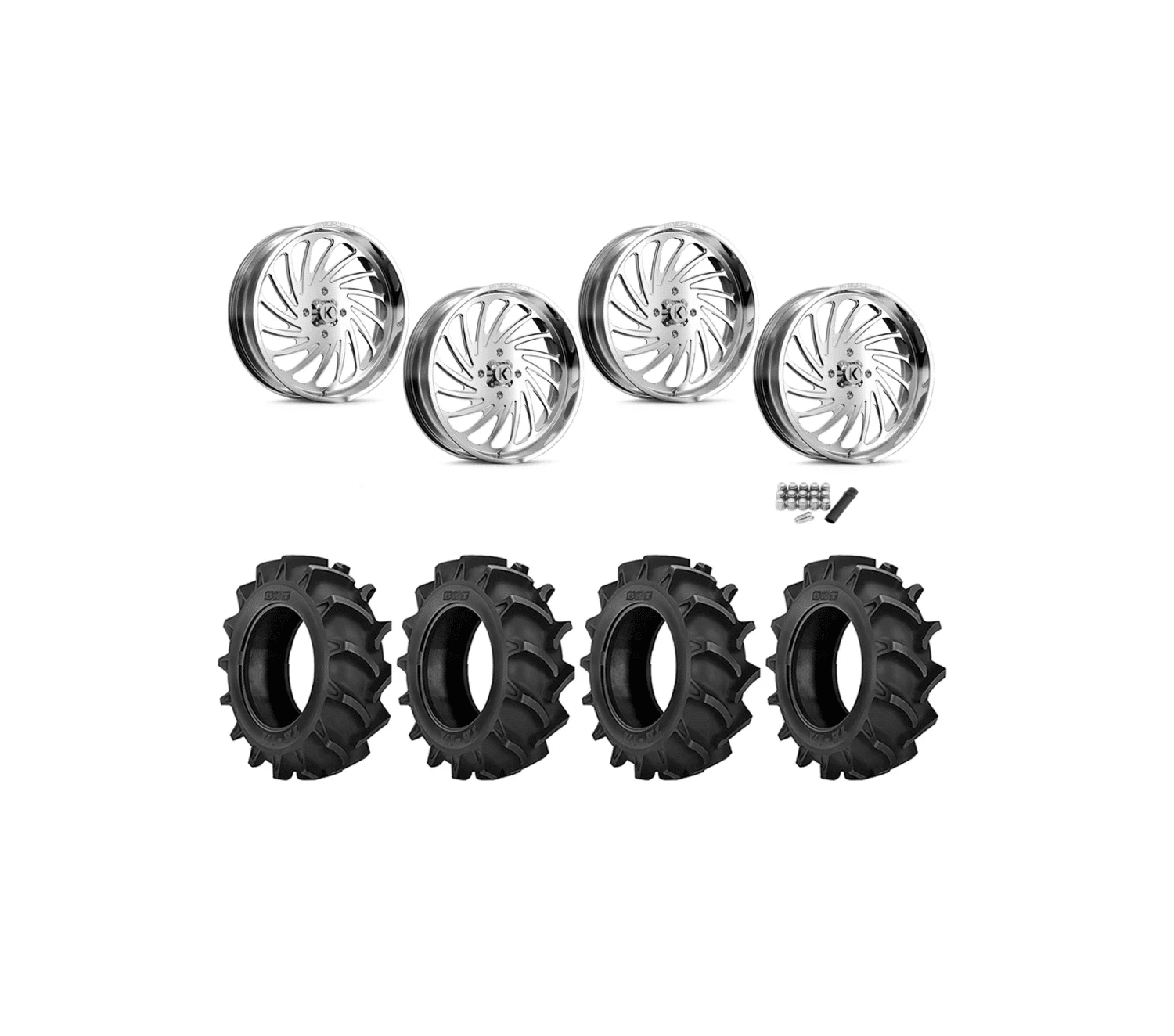 BKT TR 171 47.6x13.6-24 Tires on KG1 Forged Bender Polished Wheels