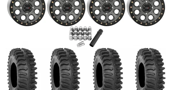System 3 XT400 30x10-15 Tires on SB-7 Matte Titanium Beadlock Wheels