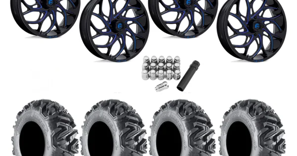 EFX MotoMTC 32x10-18 Tires on Fuel Runner Candy Blue Wheels