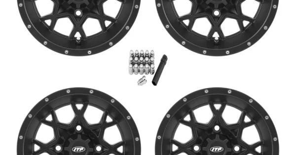 ITP Hurricane Matte Black 12x7 2+5 Golf Cart Wheels/Rims E-Z-GO & Club ...