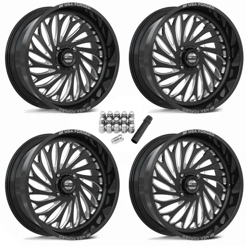 MSA Coil Gloss Black Milled 24x10 Forged Wheels/Rims (Full Set)