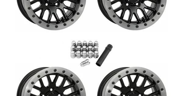 System 3 Offroad SB-9 Gloss Black 15x9 Beadlock Wheels/Rims (Full Set)