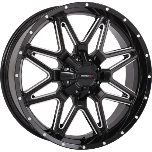 System 3 Offroad ST-7 Gloss Black Milled 20x7 Wheels/Rims (Full Set)