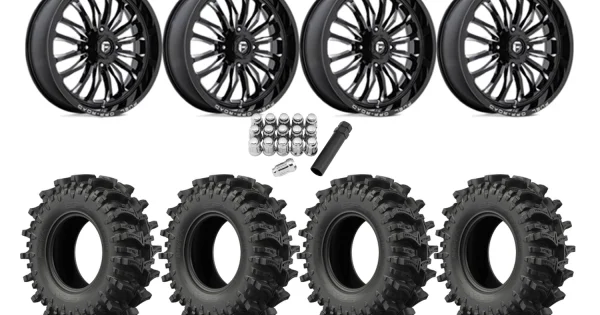 EFX MotoSlayer 32x9.5-18 Tires on Fuel Arc Gloss Black Milled Wheels