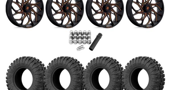 EFX Motoclaw 33x10-18 Tires on Fuel Runner Candy Orange Wheels