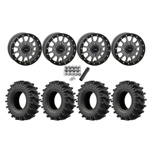 EFX MotoSlayer 30x9.5-14 Tires on SB-5 Gunmetal Grey Beadlock Wheels