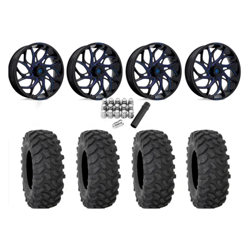 System 3 XTR370 35x10-18 Tires on Fuel Runner Candy Blue Wheels