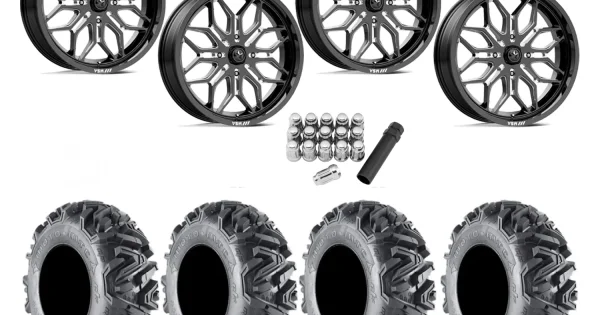 EFX MotoMTC 34x10-20 Tires on MSA M47 Sniper Gloss Black Milled Wheels