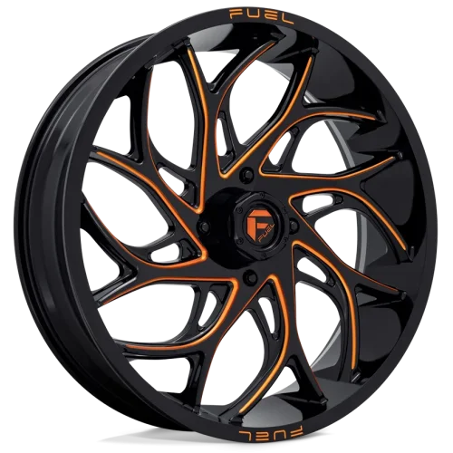 Terache Aztex XL 44x9.5-24 (8ply) Tires on Fuel Runner Candy Orange Wheels