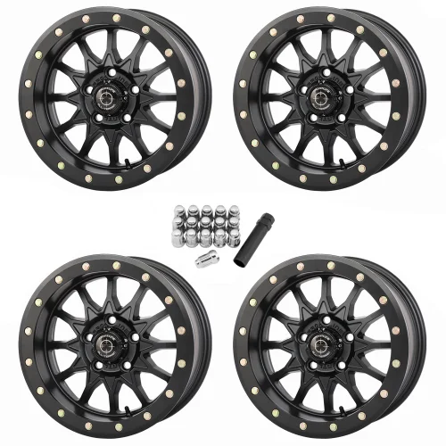 Frontline 223 Matte Black 15x7 Beadlock Wheels/Rims (Full Set)