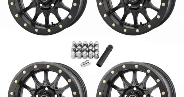 Frontline 223 Matte Black 15x7 Beadlock Wheels/Rims (Full Set)