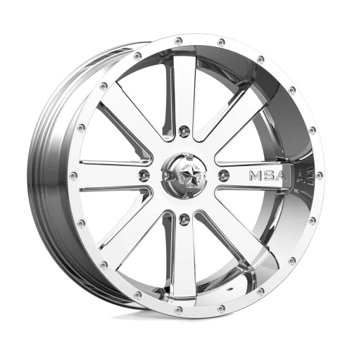 BKT AT 171 38x10-20 Tires on MSA M34 Flash Chrome Wheels