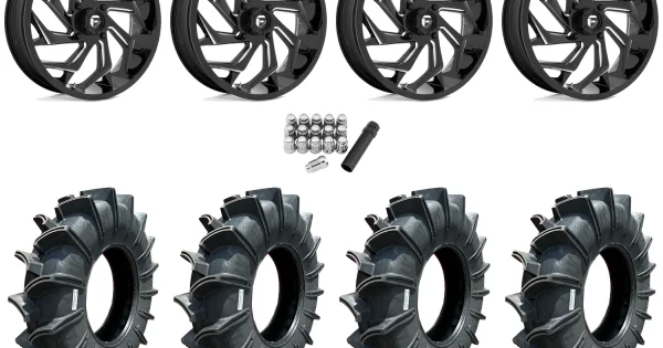 Assassinator Mud Tires 50x12-24 on Fuel Reaction Gloss Black Milled Wheels