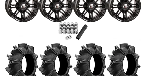 Assassinator Mud Tires 28x8-14 on HL3 Gloss Black Wheels