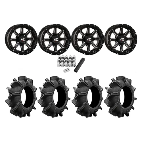 Assassinator Mud Tires 28x10-14 on HL4 Gloss Black Wheels