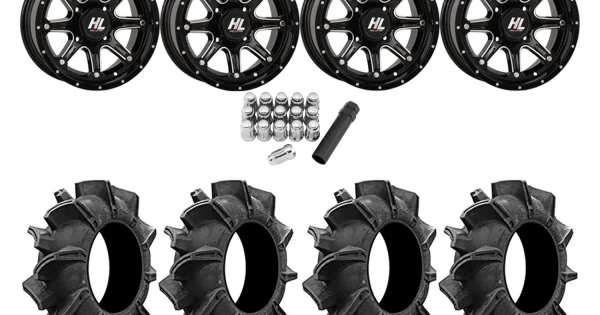 Assassinator Mud Tires 28x10-14 on HL4 Gloss Black Wheels