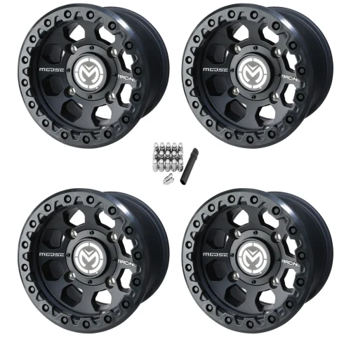 Moose Offroad 23 X Satin Black 14x7 Wheels/Rims (Full Set)