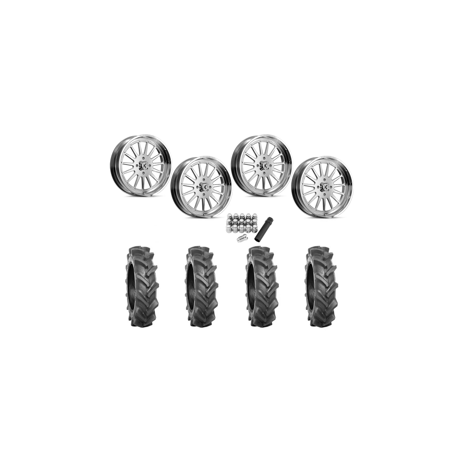 BKT AT 171 35x9-22 Tires on KG1 Forged KU016 Rays Polished Wheels